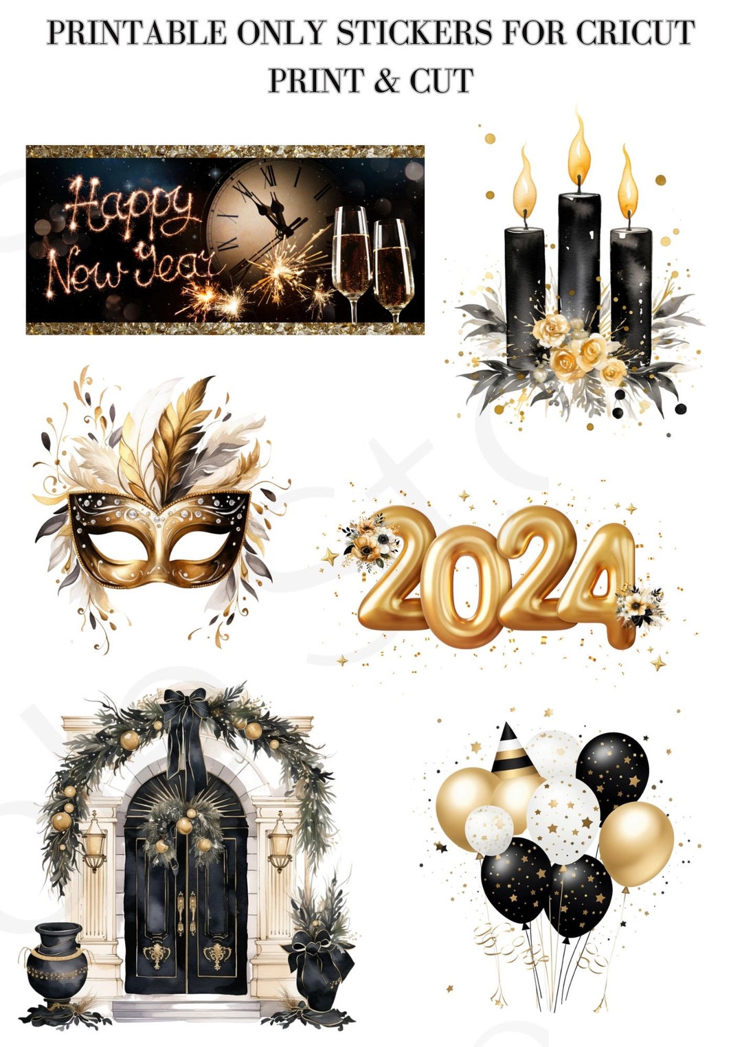 Printable Only 2024 New Years Stickers Printable Stickers Holiday ...