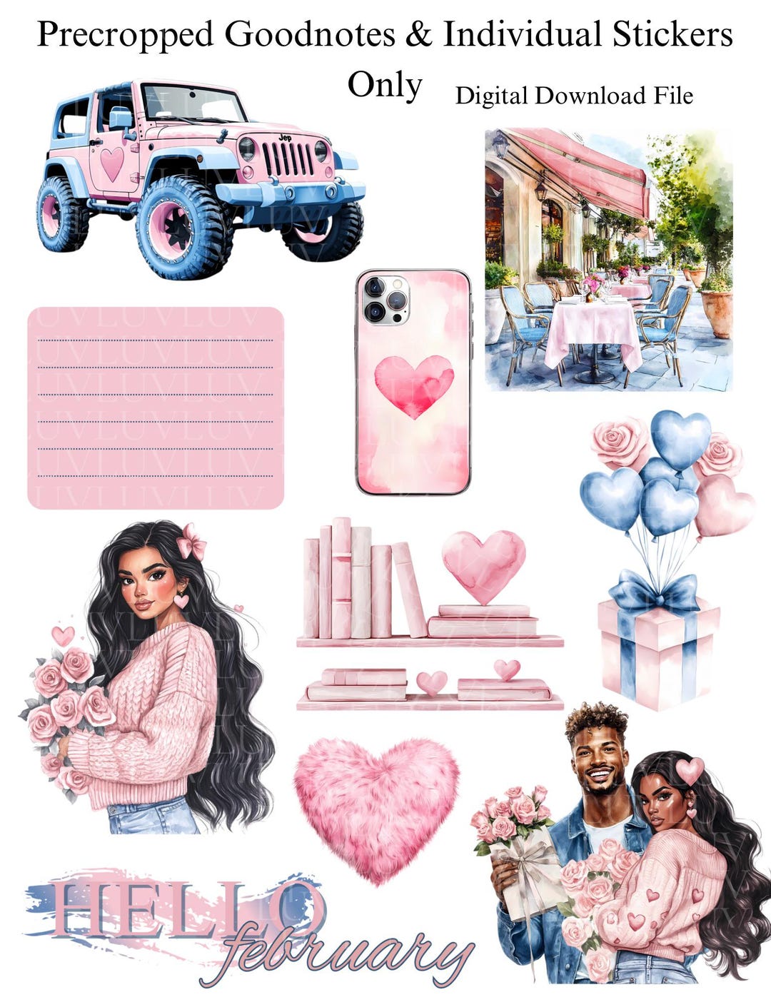 February Valentine Stickers: Goodnotes Precropped PNG (digital Download ...