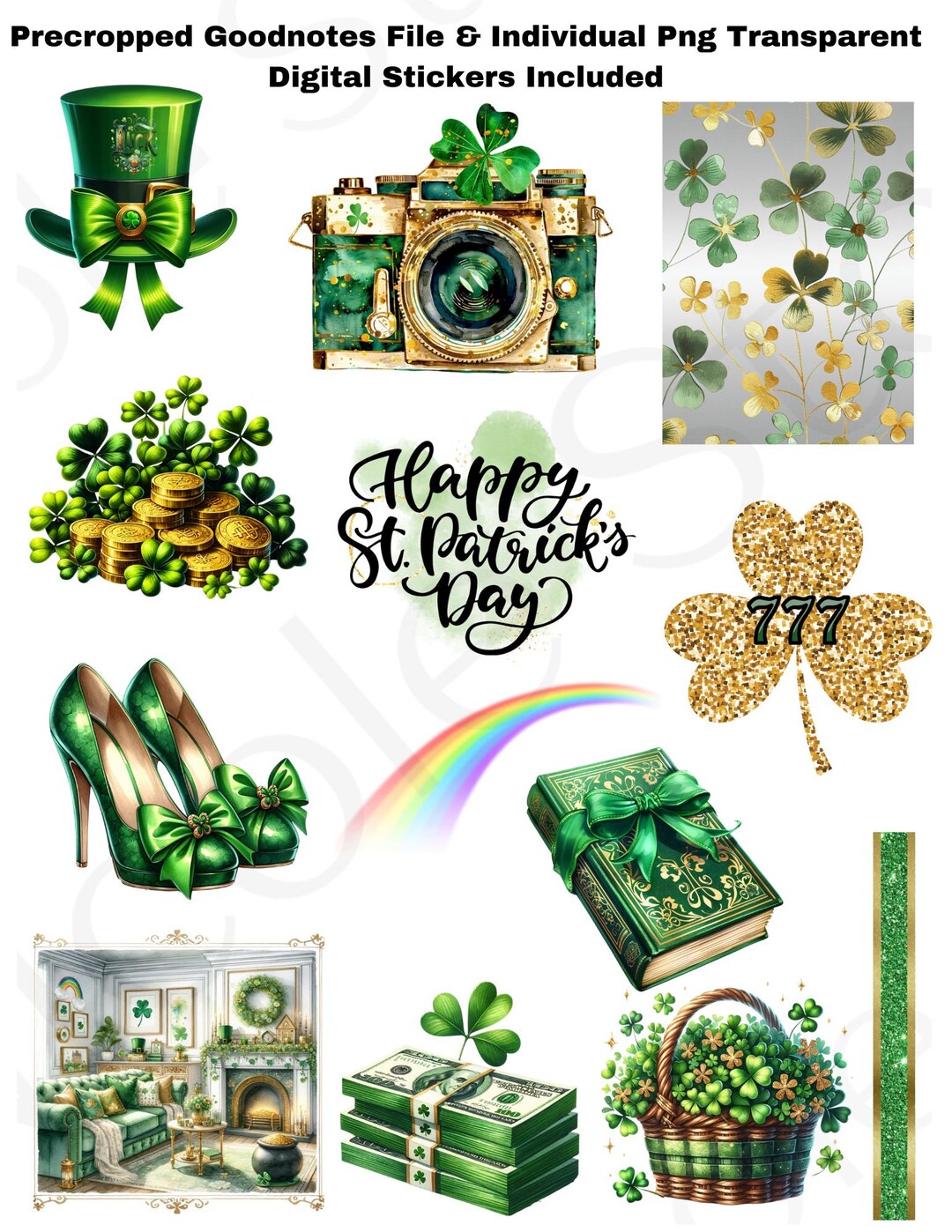 March Digital Stickers| St Patrick Stickers~| Precropped Goodnotes ...