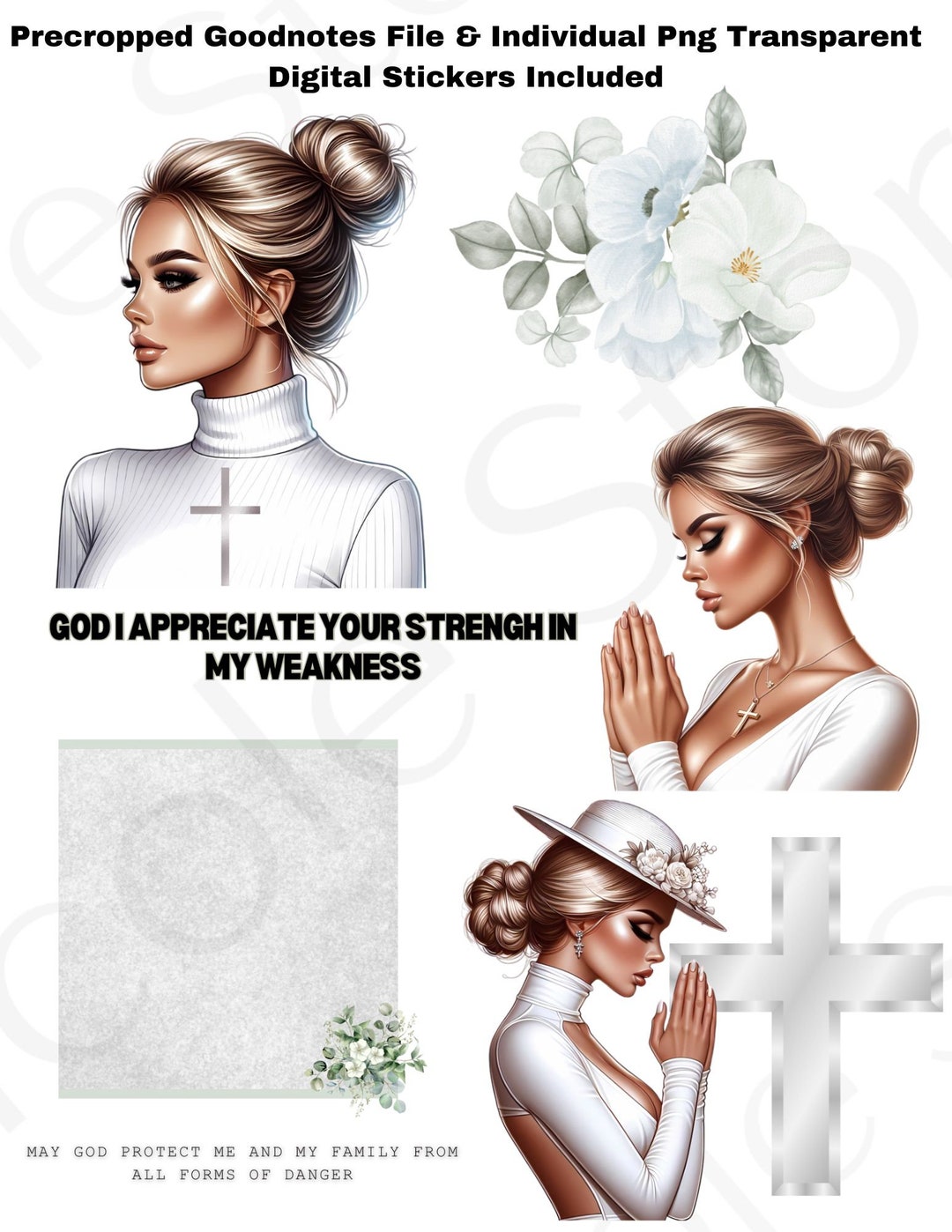 Praying Women Digital Stickers| Faith| Precropped Goodnotes| Individual ...