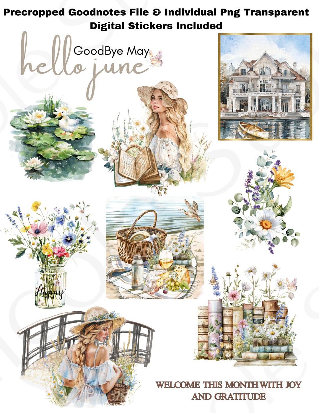 Digital Stickers| June Stickers| Precropped Stickers| Digital Stickers ...