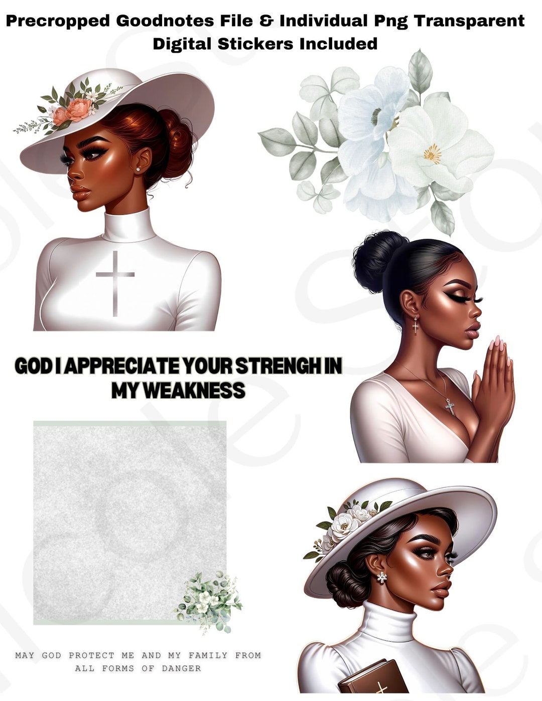 Praying Women Digital Stickers Faith Precropped Goodnotes Individual ...
