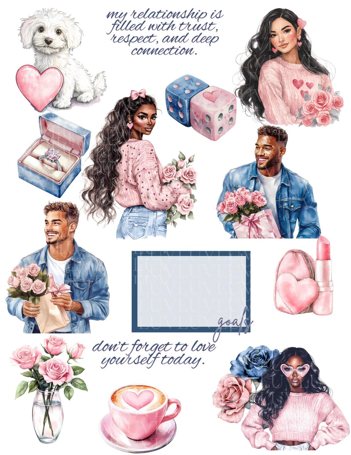February Valentine Stickers: Goodnotes Precropped PNG (digital Download ...