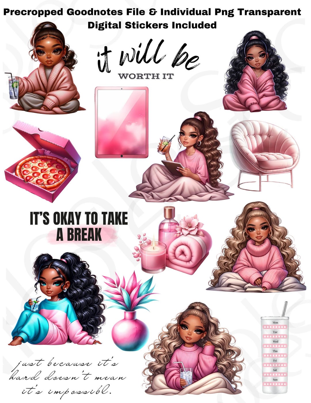 Digital Stickers Chill Chibi Stickers Individual Precropped Stickers - Etsy