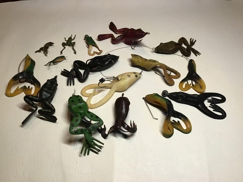 Collectible Lot of 16 Old Vintage, Rubber Frog Fishing Lures, Some of ...