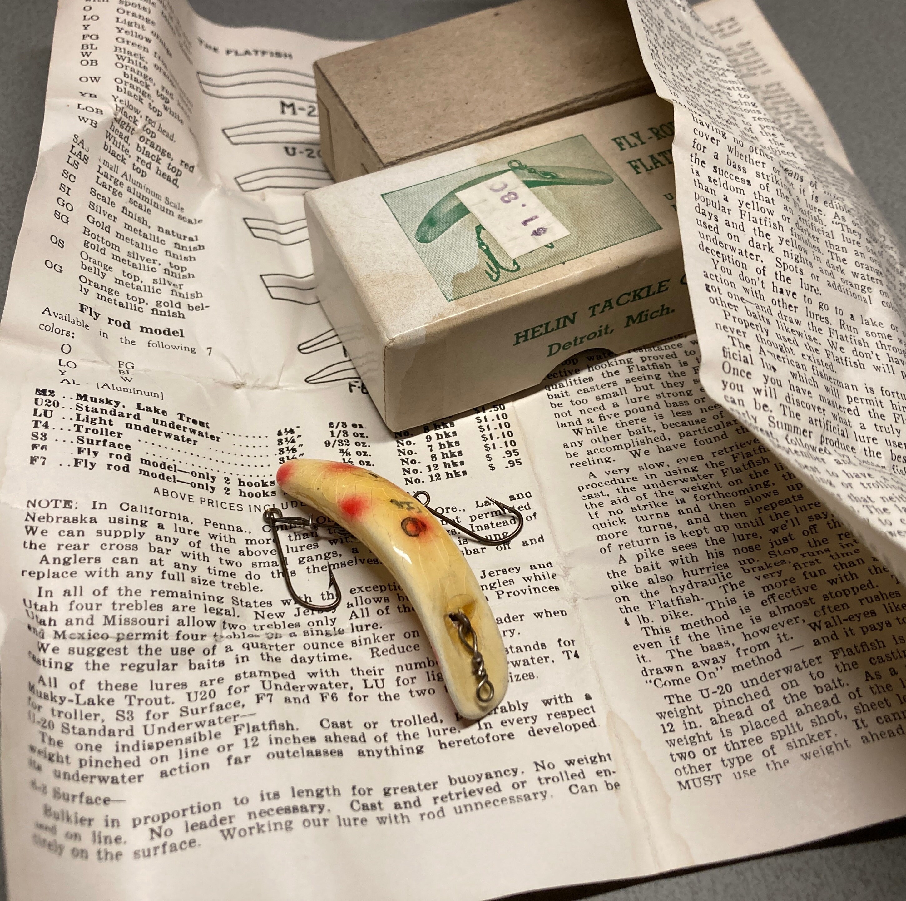 Old Collectable Vintage Fishing Lure Original Box and Paper. Wood ...