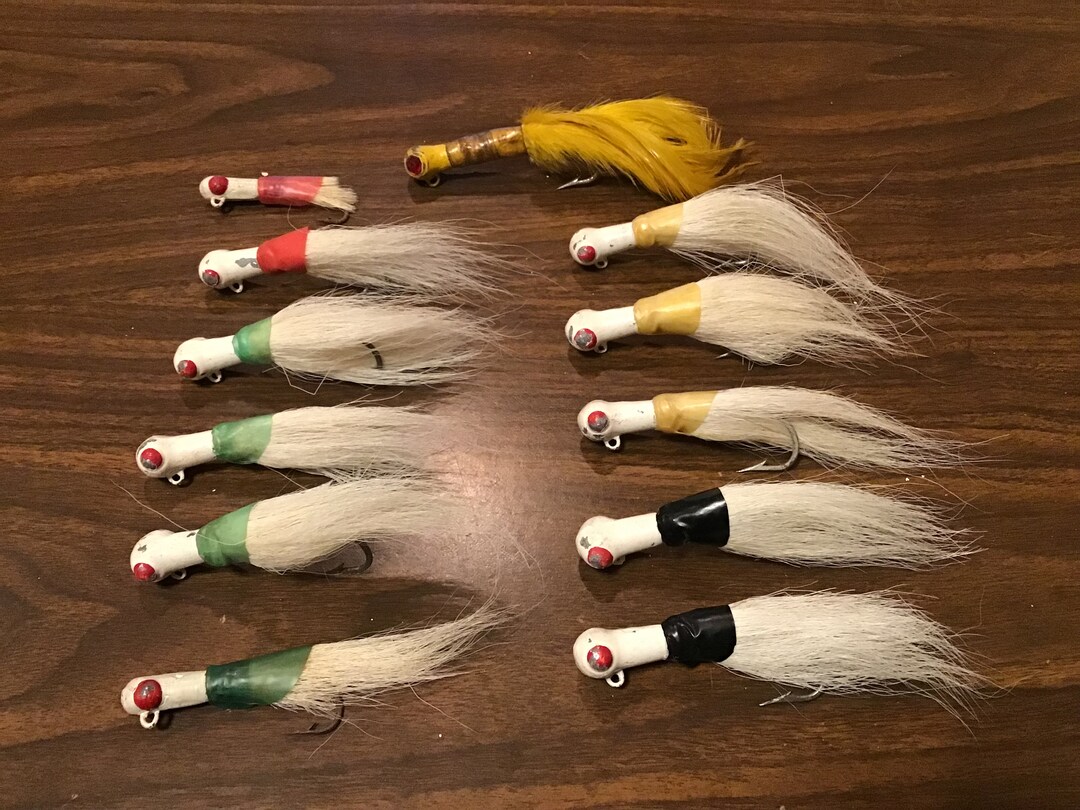Rare Vintage Lead Head Fishing Jigs. Old Heavy Tackle With Large Hooks ...