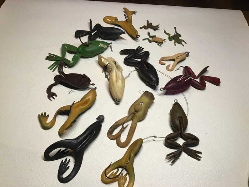 Collectible Lot of 16 Old Vintage, Rubber Frog Fishing Lures, Some of ...