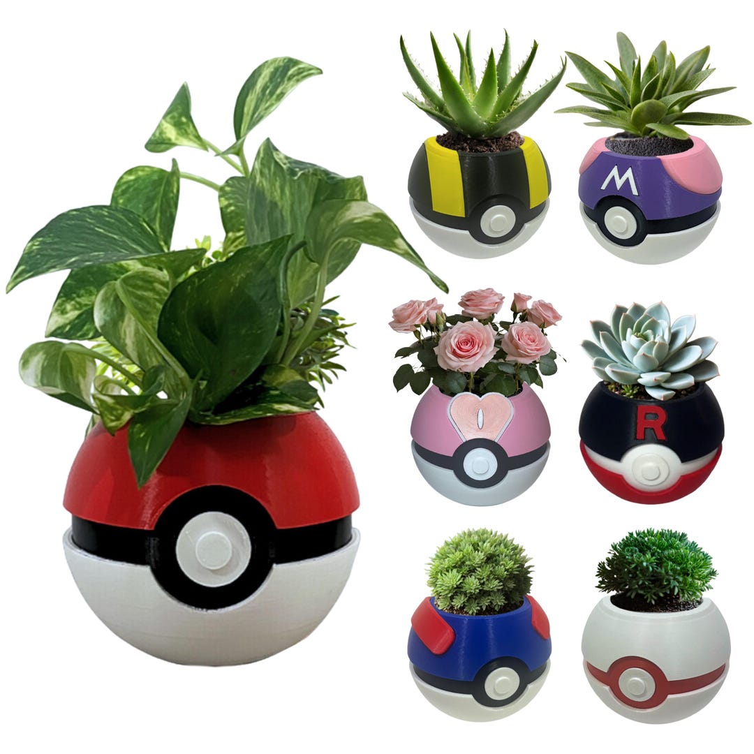 Anime Indoor Pot With Built-in Drip Tray, 3D Printed Pokeball Inspired ...