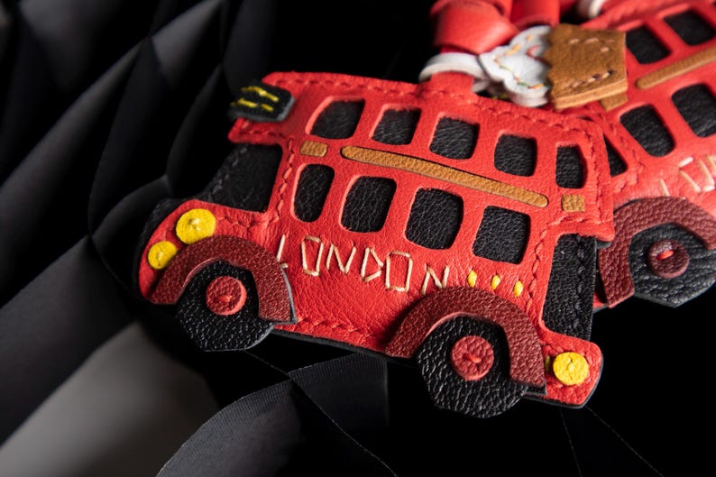 Small Bus Leather Charm,leather Bag Charm,handmade London Bus Bag Charm ...