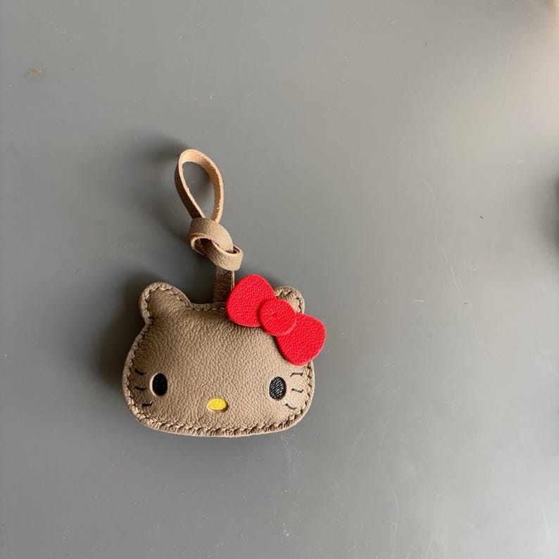 Hello Kitty Bag Charm, Handmade Leather Cat Bag Charm, Leather Handbag ...