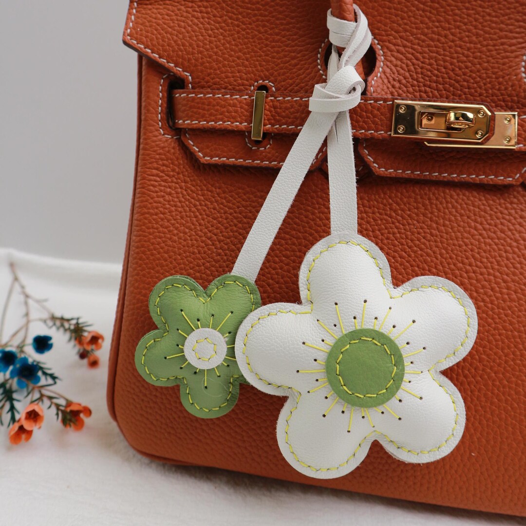 Handmade Leather Flower Charm, Leather Bag Charm, Leather Handbag and ...