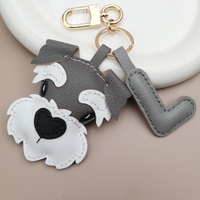 Personalized Schnauzer Bag Charm, Leather Bag Charm, Schnauzer Keychain ...