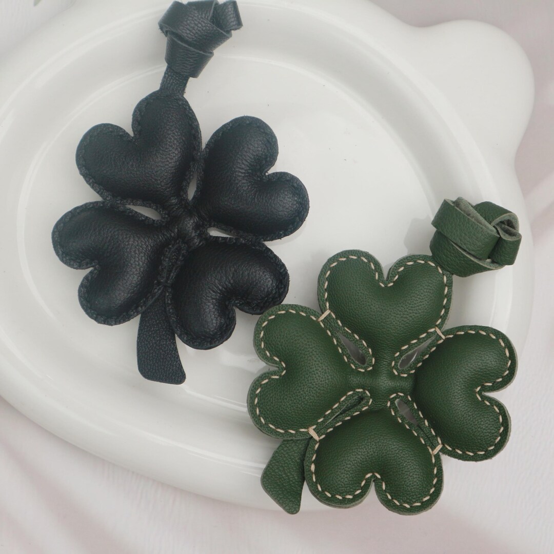 Leather Four Leaf Clover Charm, Handmade Leather Clover Bag Charm ...