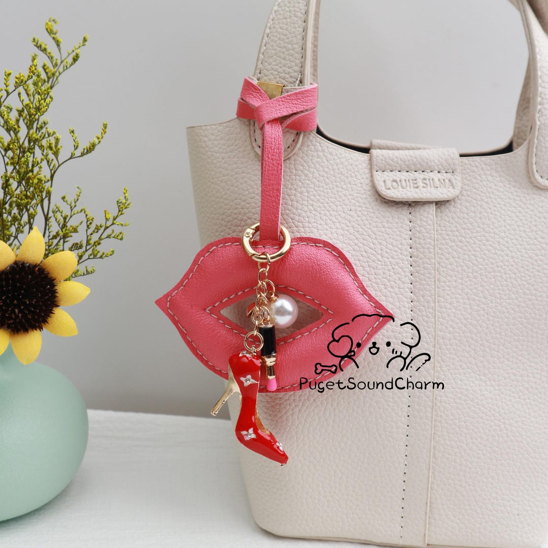 Leather Red Lip Charm,leather Bag Charm,handmade Leather Handbag and ...