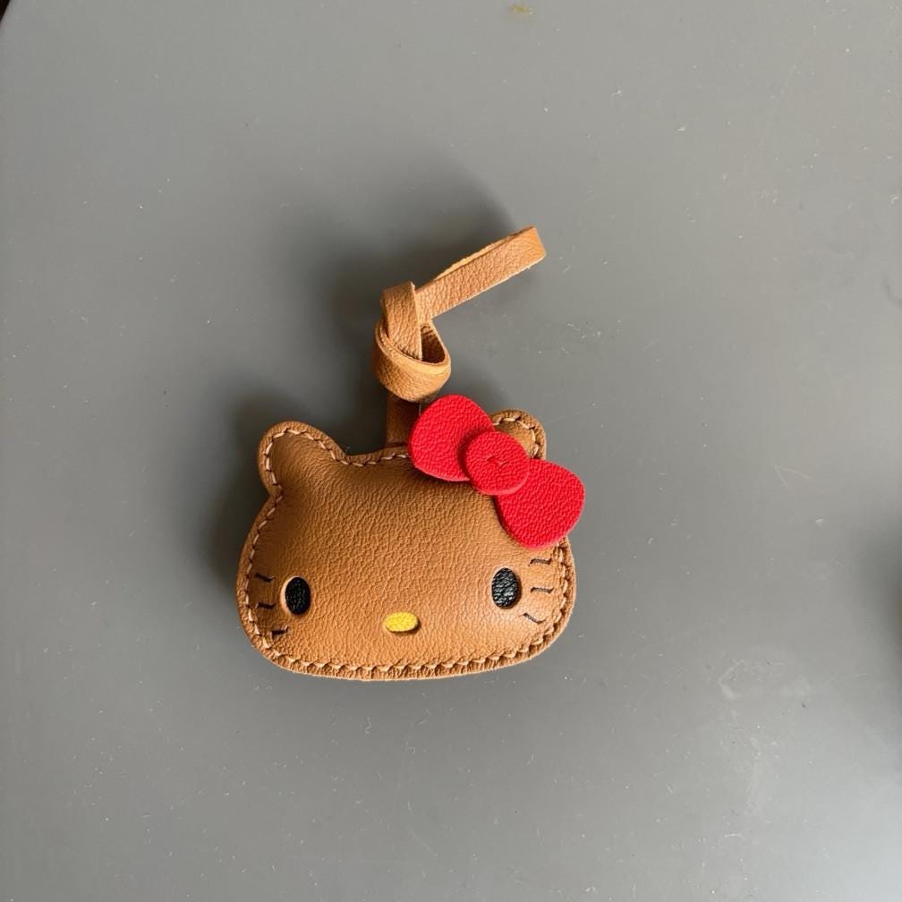 Hello Kitty Bag Charm, Handmade Leather Cat Bag Charm, Leather Handbag ...
