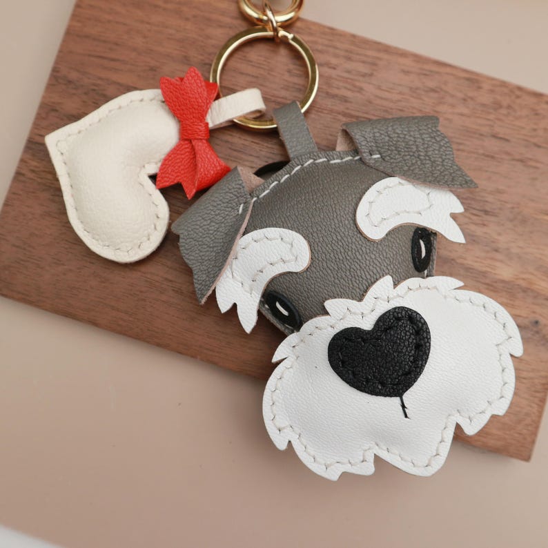 Personalized Schnauzer Bag Charm, Leather Bag Charm, Schnauzer Keychain ...