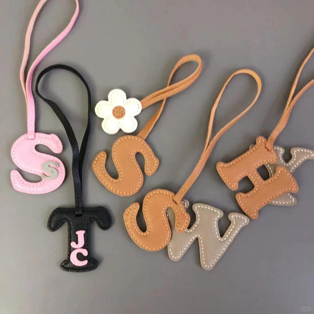Leather Keychain Personalized,alphabet Bag Charm,leather Bag Charm ...