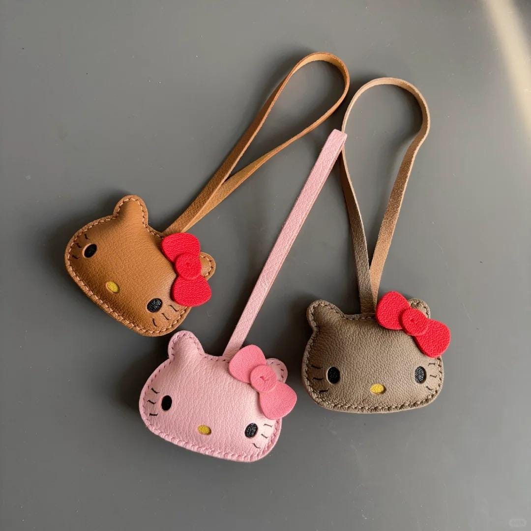 Hello Kitty Bag Charm, Handmade Leather Cat Bag Charm, Leather Handbag ...