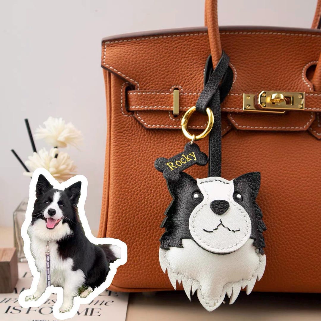 Personalized Border Collie Leather Charm, Leather Bag Charm, Cute Dog ...