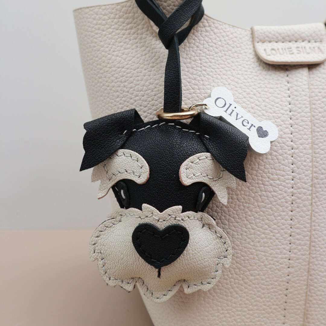 Personalized Schnauzer Bag Charm, Leather Bag Charm, Schnauzer Keychain ...