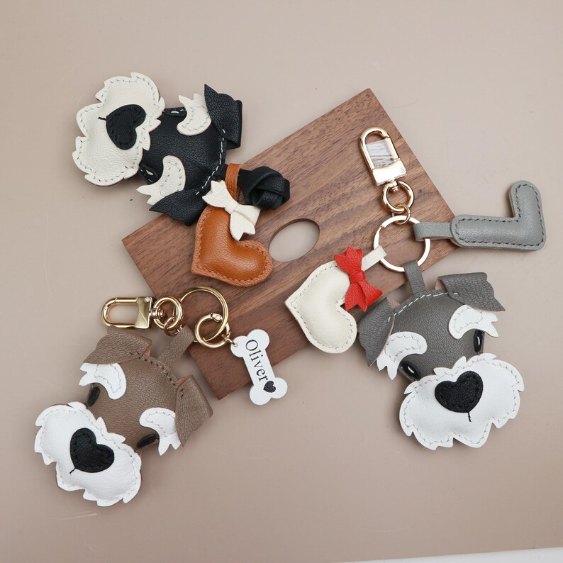 Personalized Schnauzer Bag Charm, Leather Bag Charm, Schnauzer Keychain ...
