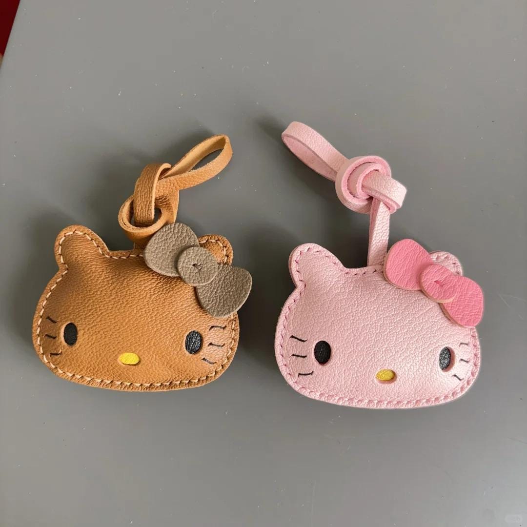 Hello Kitty Bag Charm, Handmade Leather Cat Bag Charm, Leather Handbag ...