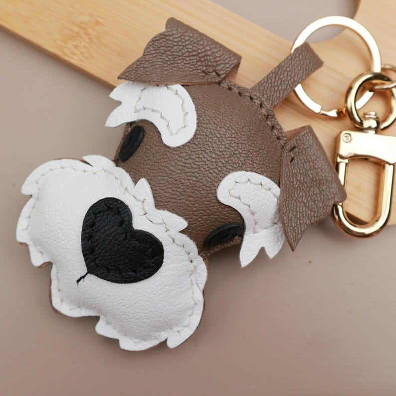 Personalized Schnauzer Bag Charm, Leather Bag Charm, Schnauzer Keychain ...