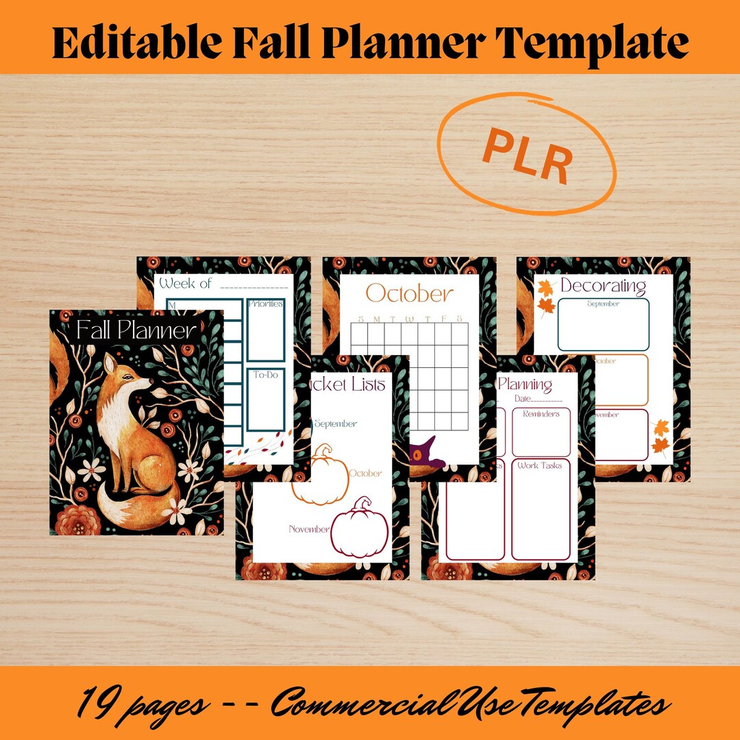 Fall Planner Editable Template, Planner Template With PLR, Editable in ...