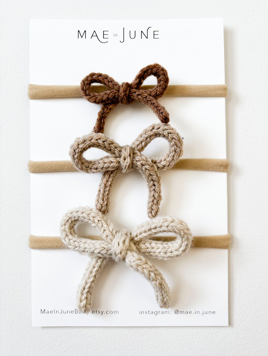 Knit Baby Bow, Neutral Acrylic Yarn, Headband or Clip - Etsy