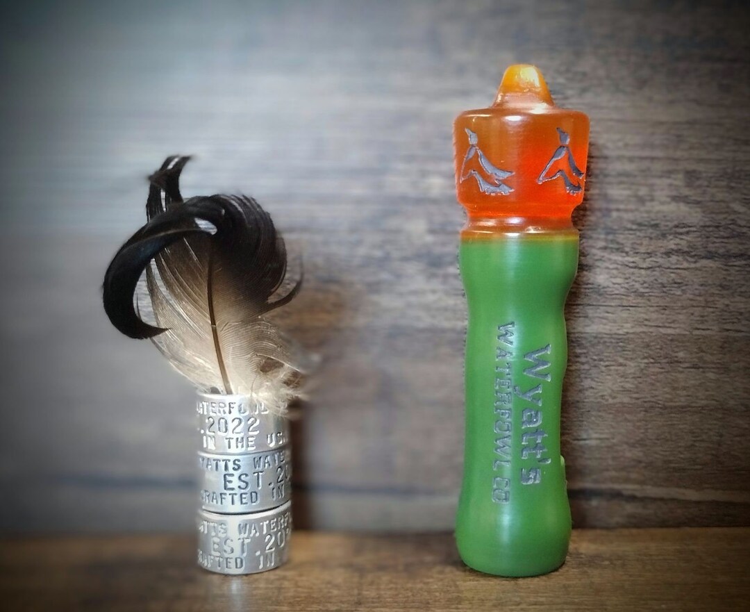 Custom Waterfowl Duck Call Whistle. Made From Acrylic Like Material! Green and Orange. Wyatts ...