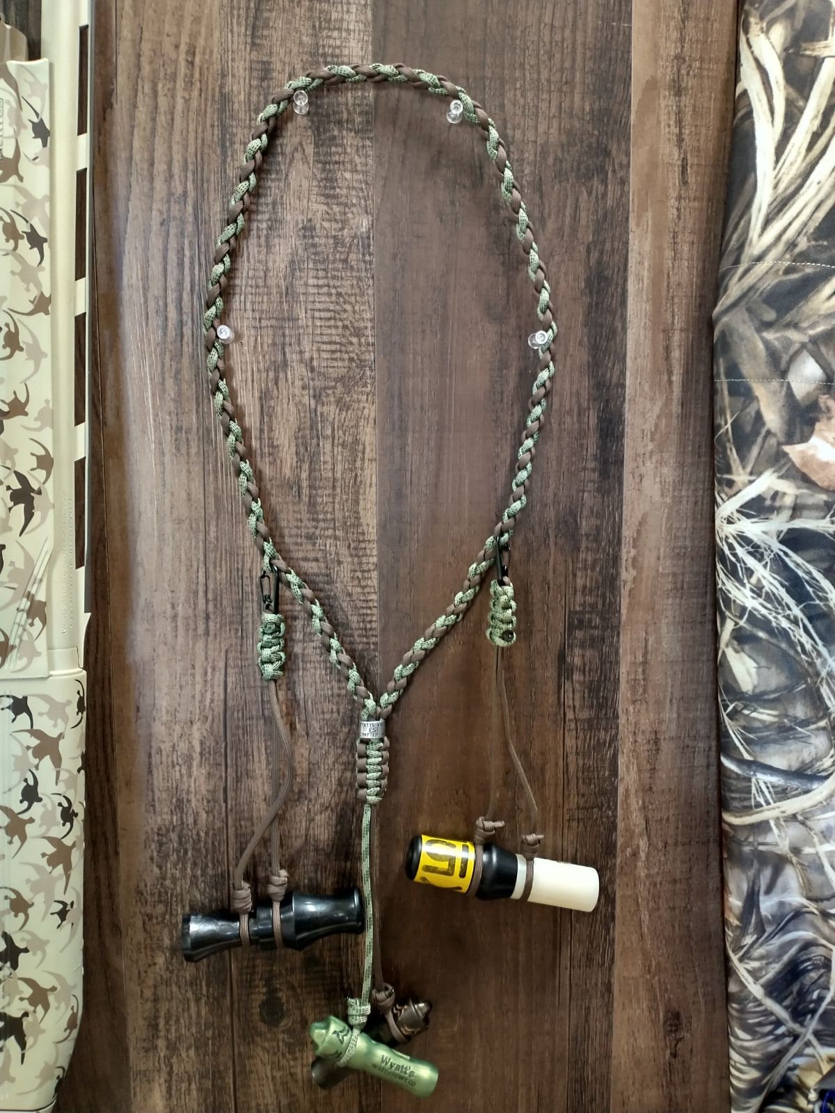 Duck & Game Call Lanyard W/ 2 Carabiner Drops and Band, Brown and Green ...