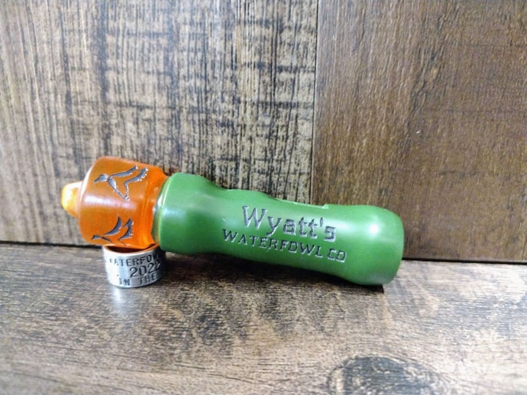 Custom Waterfowl Duck Call Whistle. Made From Acrylic Like Material Green and Orange. Wyatts ...