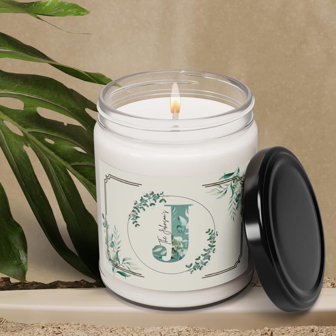 Personalized Monogram Candle, Custom Initial Gift, Eucalyptus Design ...