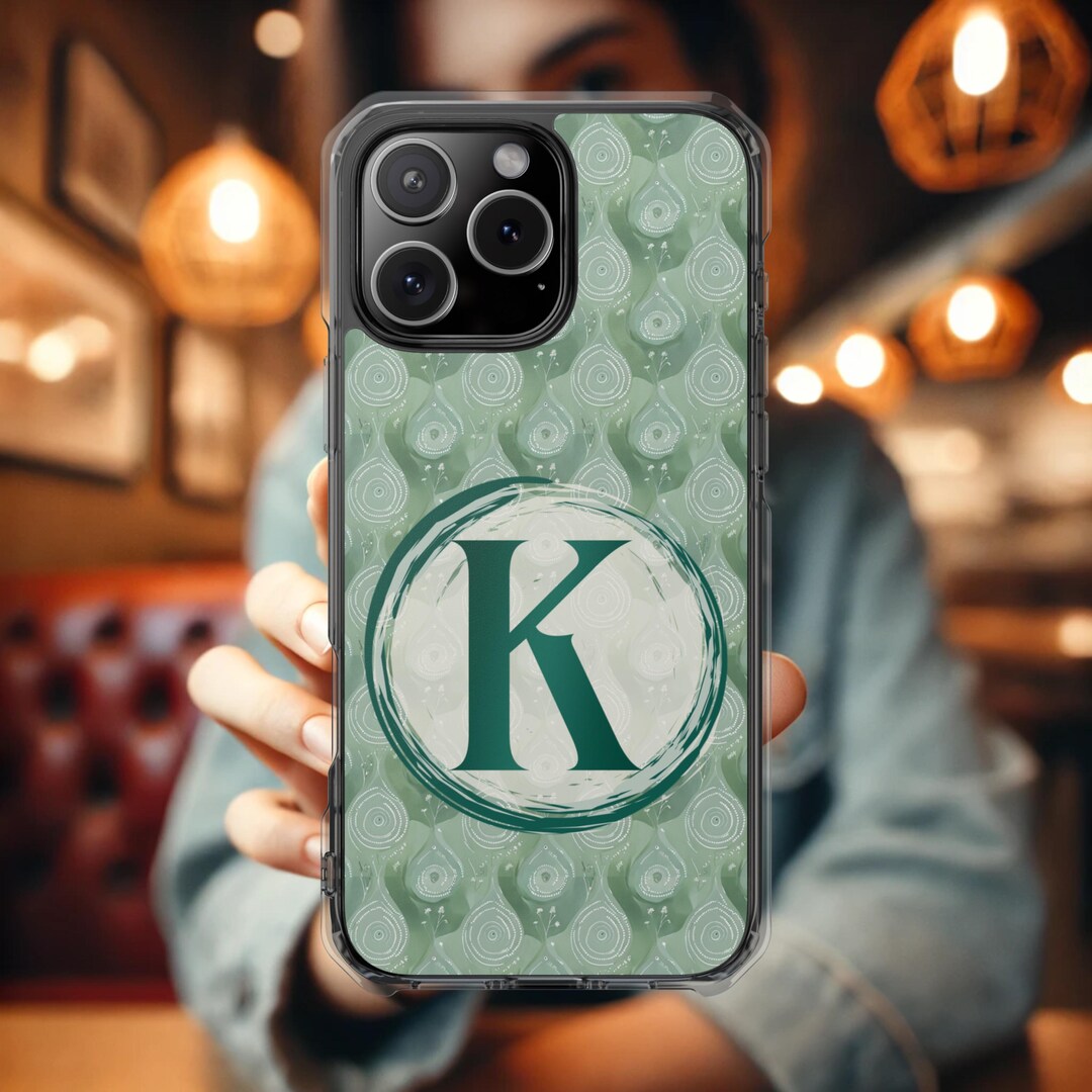 Green Monogram Teardrop iPhone Case, iPhone 15 | 16 Magsafe® Clear ...