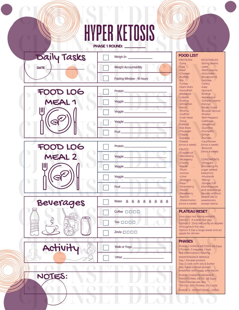 Keto Diet Planner Printable, Hyper Ketosis Daily Checklist ...