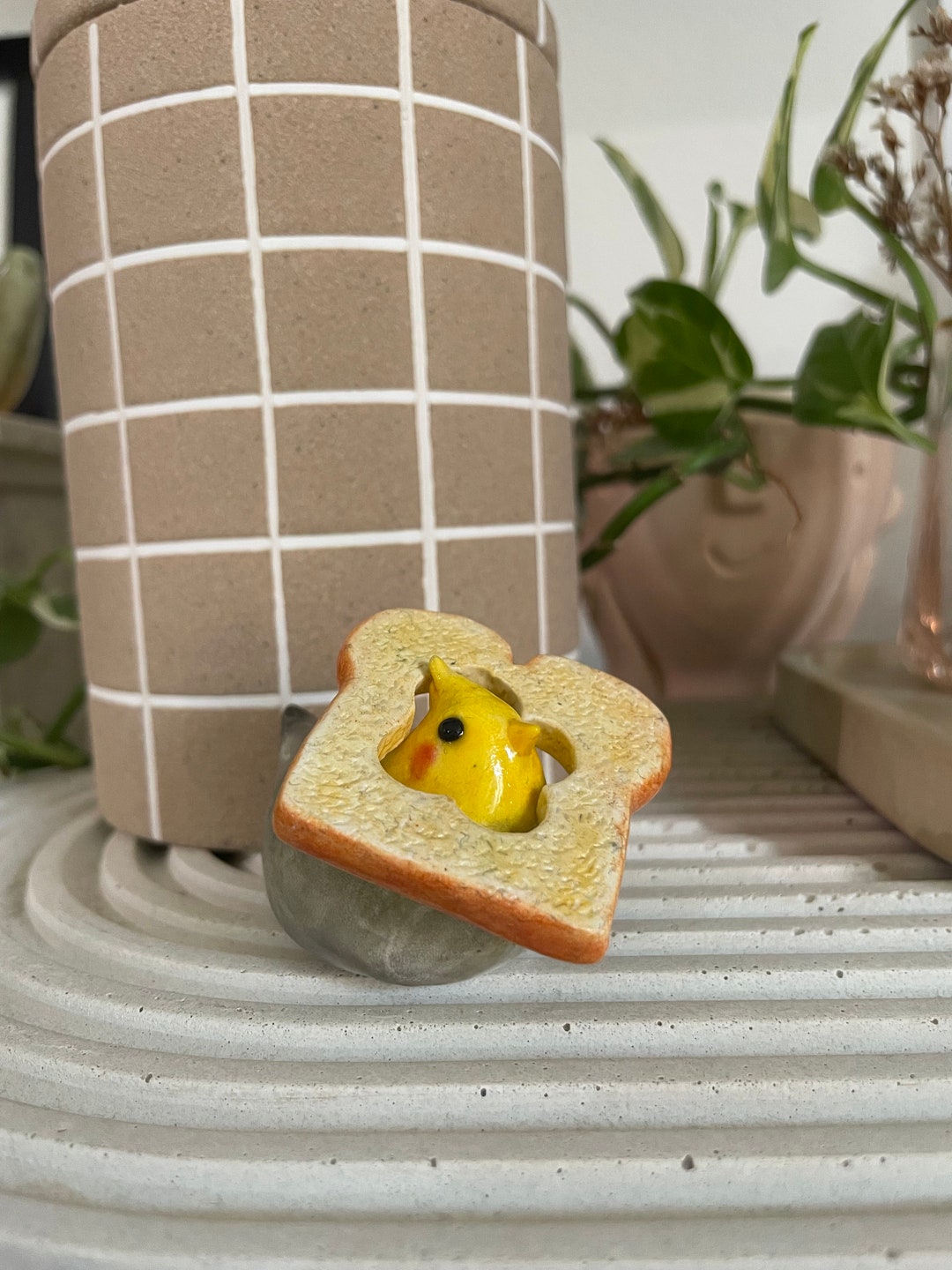 Cockatiel With Toasted Bread Polymer Clay Figurine Desk Buddy Cute ...