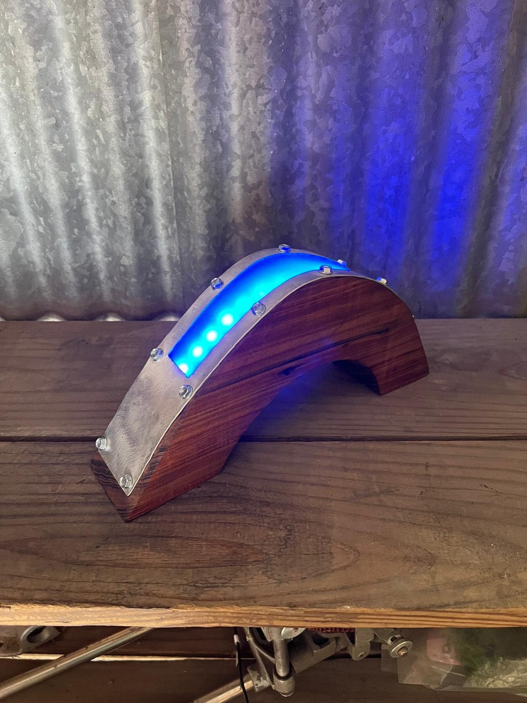 Futuristic Industrial Multi Color LED, Wood and Metal Lamp With Remote ...