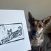 Happy Dingo - Modern Fun Linocut Print of Ember, a Dog With a Curly ...