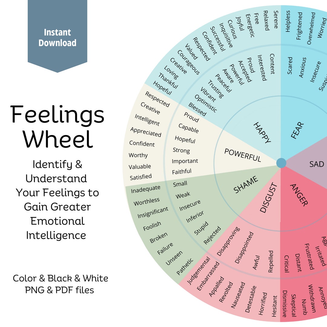 Feelings Wheel Printable: Therapy & Mental Health Tool (digital ...