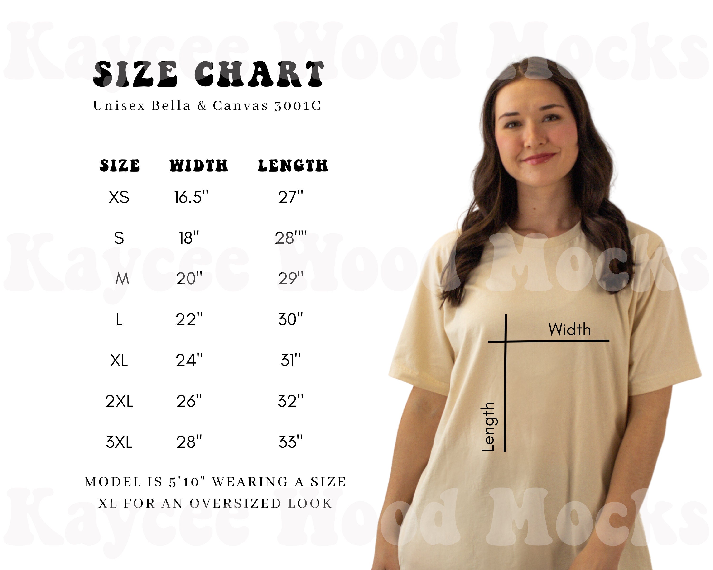 Bella and Canvas 3001 Size Chart, Bella and Canvas Size Chart, Size ...