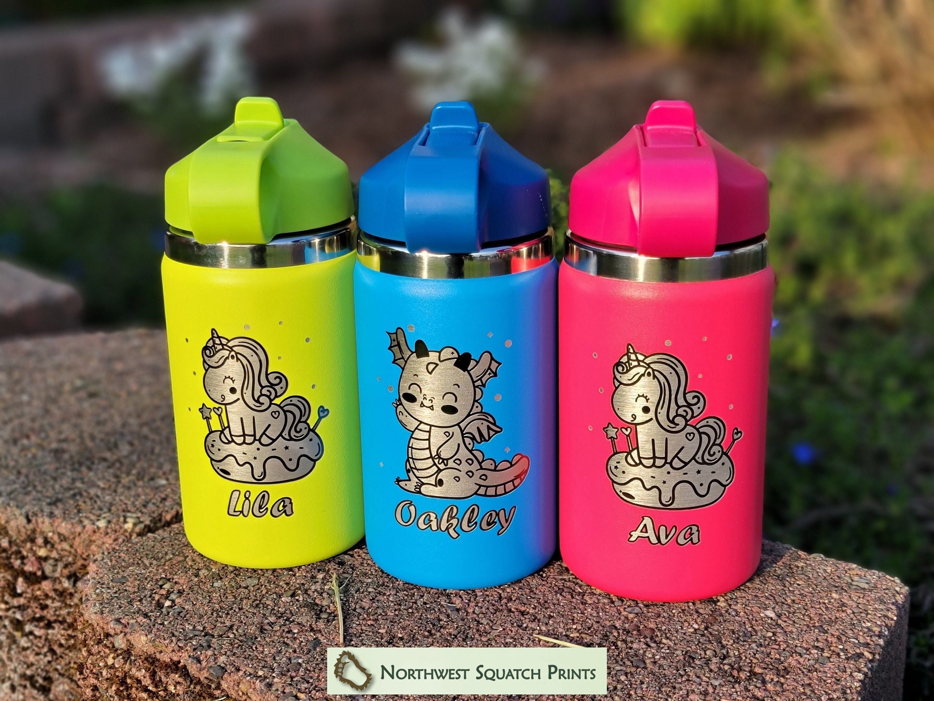 Dual engraved Personalized Hydro Flask Kids Water Bottle Unicorn or Dragon Designs Etsy