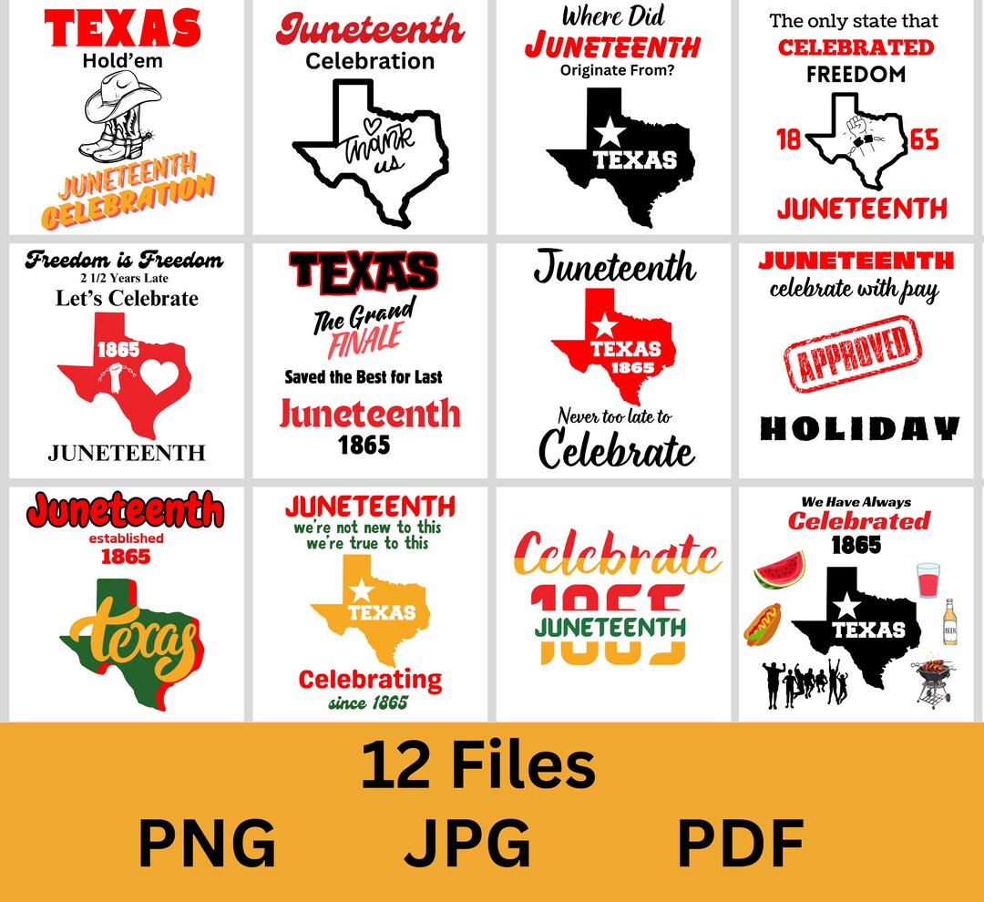 Juneteenth Texas PNG JPG Bundle Designs for Cricut PNG Bundle of 12ea ...