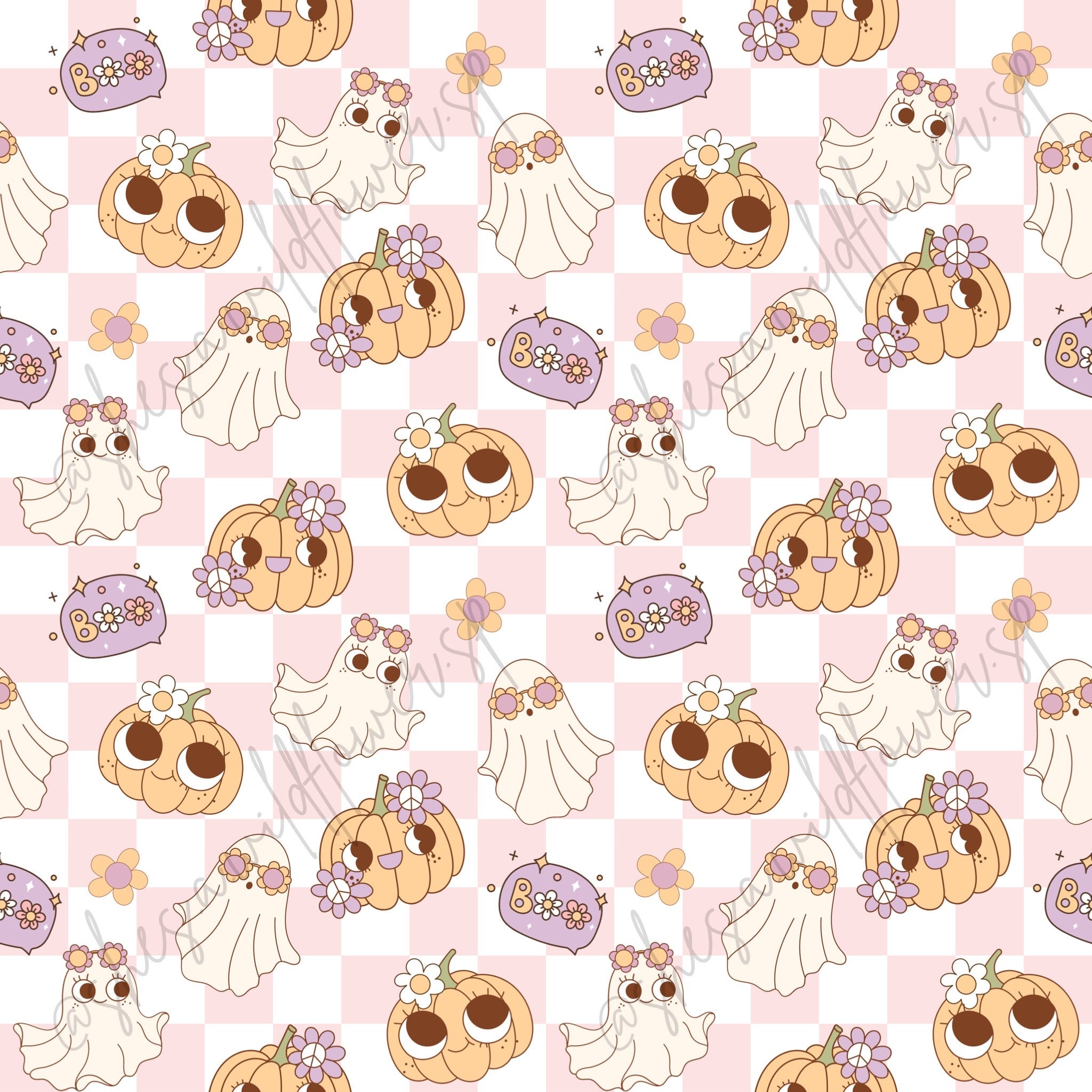 Pink Checkered Groovy Halloween Seamless Pattern, Seamless Pattern for ...