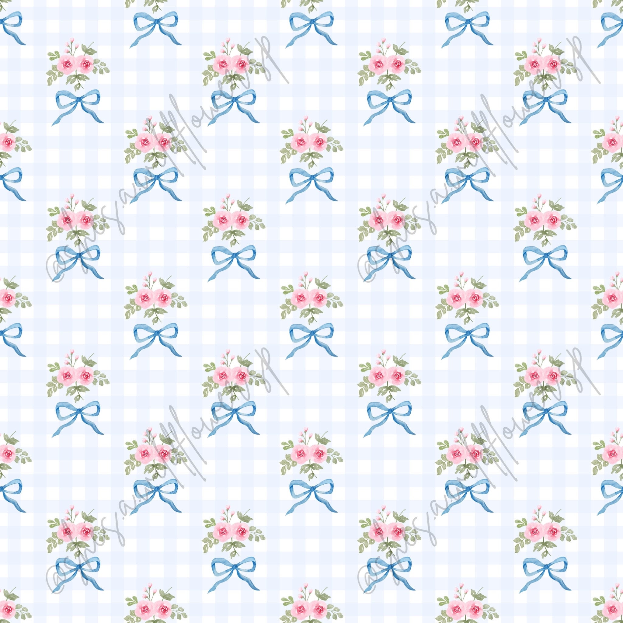 Blue Spring Floral Plaid With Bows Seamless Pattern, Seamless Pattern ...
