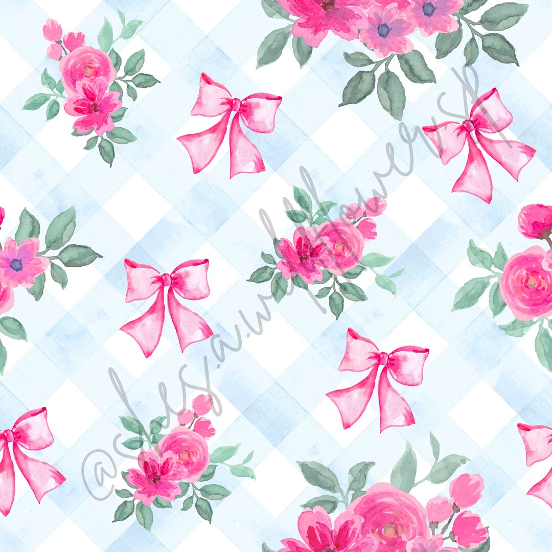 Blue Spring Floral With Bows Seamless Pattern, Seamless Pattern for ...