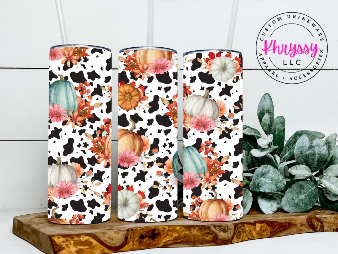 Cow Print Fall Pumpkin 20oz Tumbler With Straw - Farmhouse Chic Cow ...