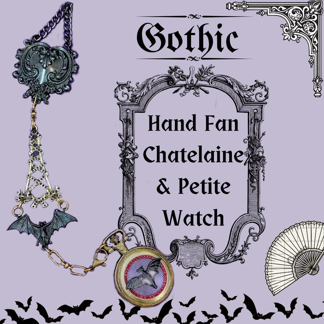 Gothic Hand Fan Chatelaine and Matching Watch - 18th Century Bat ...