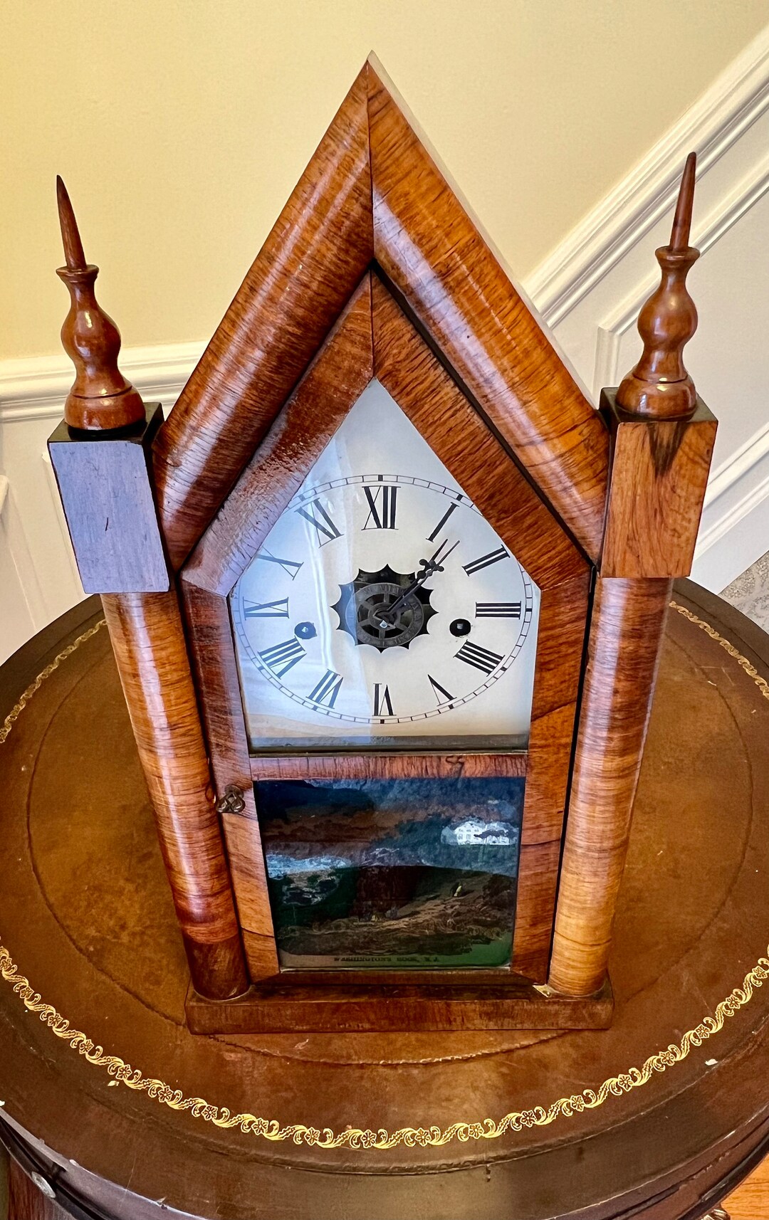 Antique Waterbury Steeple Clock With Reverse Painted Image of ...