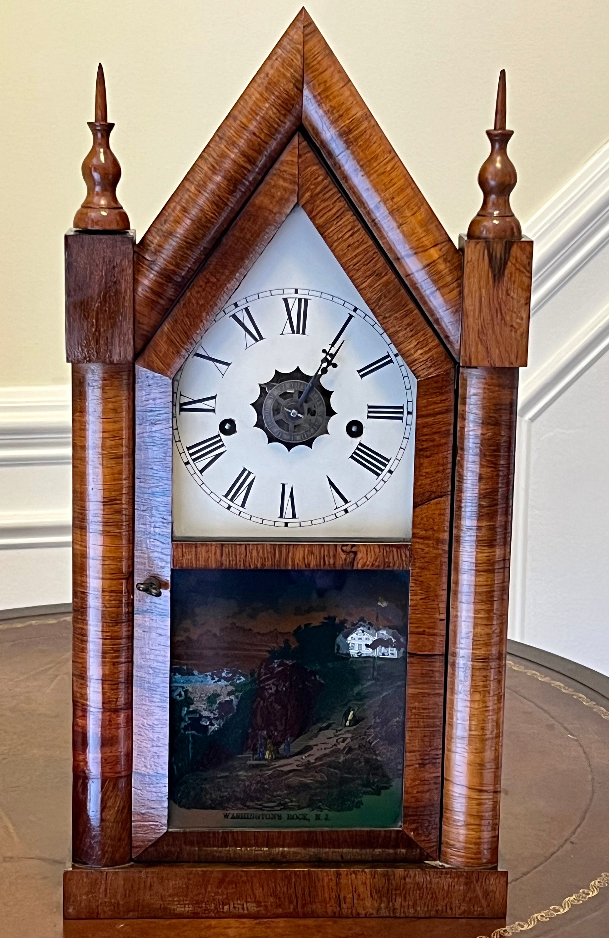 Antique Waterbury Steeple Clock With Reverse Painted Image of ...